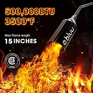 Bluu Propane Torch Weed Burner, CSA CERTIFIED High Output 500,000BTU with 10FT Hose, Flamethrower with Turbo Trigger & Electric Pulse Trigger Ignition, Blow Torch for Burning Weeds, Ice Snow