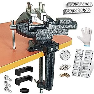 MYTEC Bench Vise or Table Vise, multifunctional jaw, multi-functional Combined Vise with Quick Adjustment, Universal Rotate 360° Work Clamp-On Vise, 3.3" black