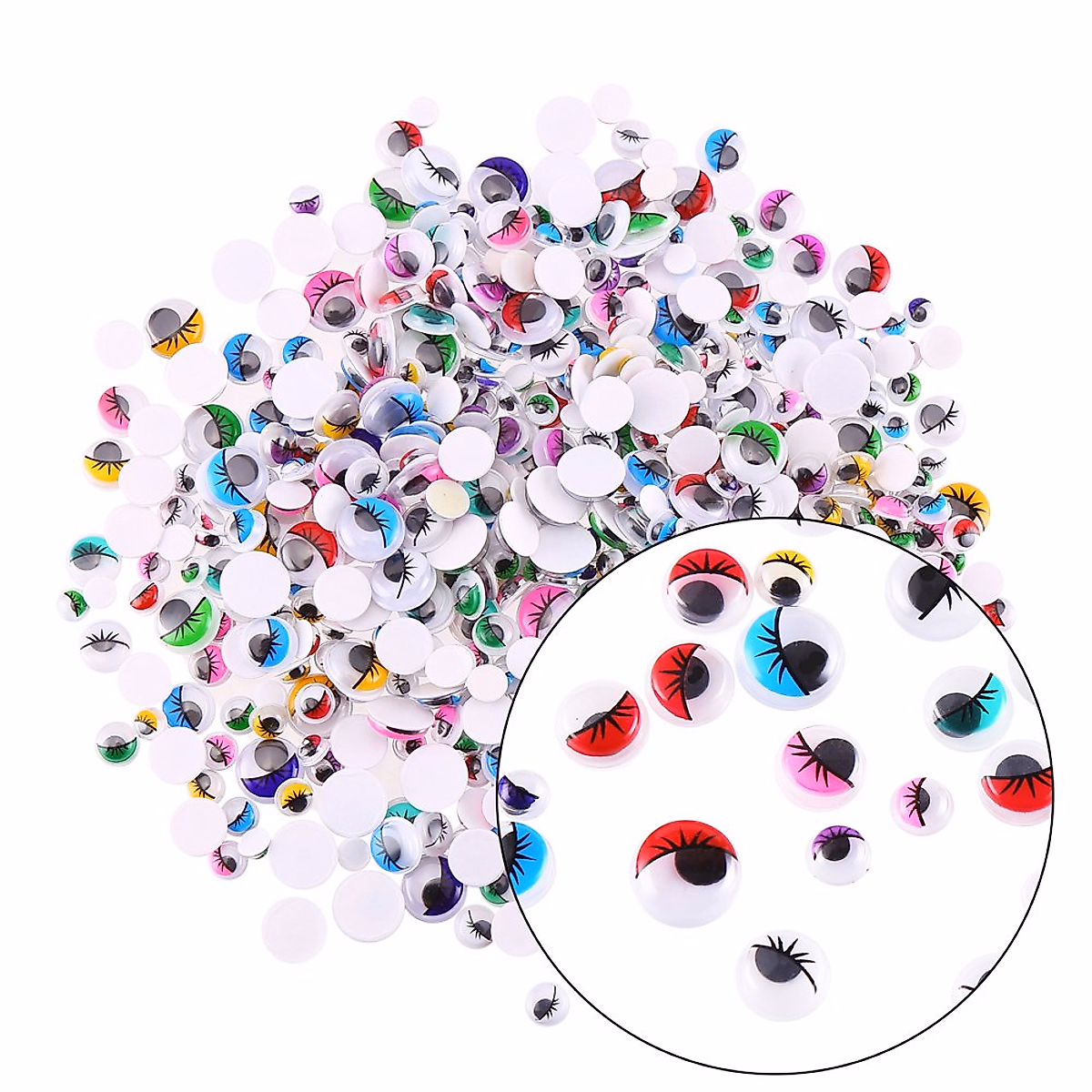 CCINEE 500 Pieces 6-12 mm Wiggle Eyes Multi Color Googly Eyes with Self Adhesive Eyelash Googly Eyes for Craft Making