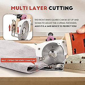 CGOLDENWALL Electric Rotary Fabric Cutter, Multi-layer Electric Fabric Scissors, 0.86" Cutting Thickness, for Cloth Fabric Leather and Carpet, with Replacement Blades, Sharpening Stones and more, 110V