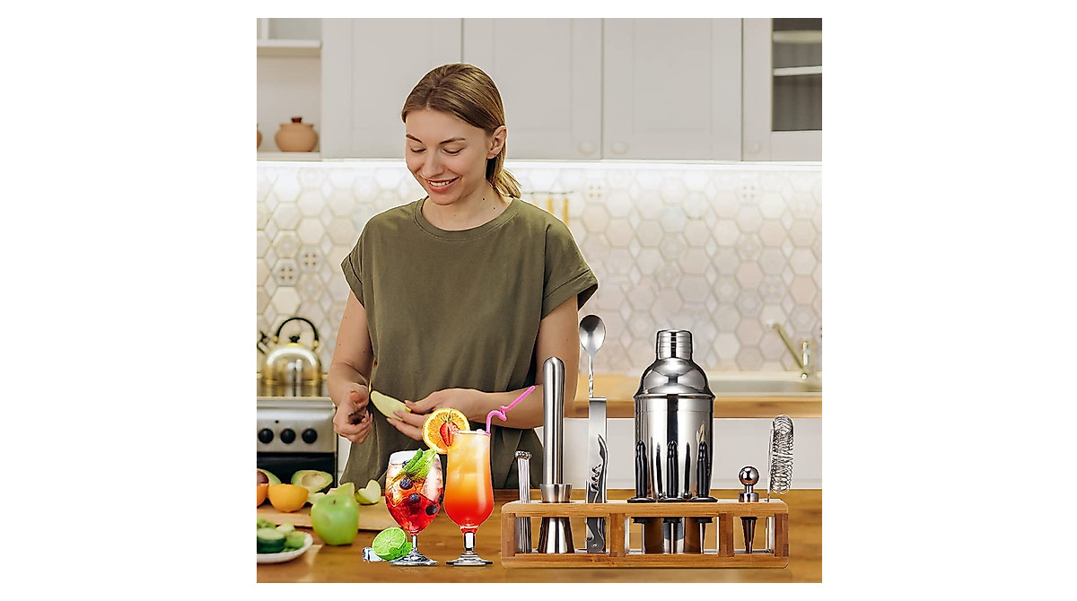 Mixology Bartender Kit: 20-Piece Bar Tool Set with Bamboo Stand ...