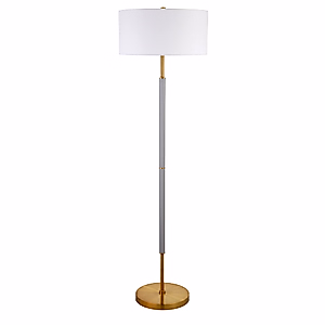 Henn&Hart 2-Light Floor Lamp with Fabric Shade in Cool Gray/Brass/White, Floor Lamp for Home Office, Bedroom, Living Room