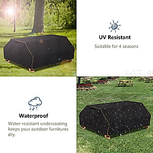 Bitubi 70 / 72 Inch Waterproof Picnic Table Cover With Bench Covers,Classic Black Wind Dust Proof Anti-UV, 72”Outdoor Cover For Picnic Table