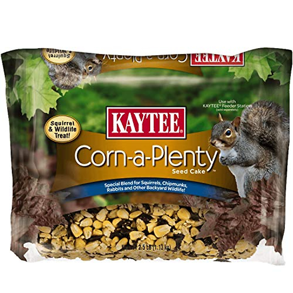 Kaytee Corn A Plenty Treat Seed Cake Food for Wild Squirrels, Chipmunks, Rabbits & Other Backyeard Wildlife, 2.5 Pounds