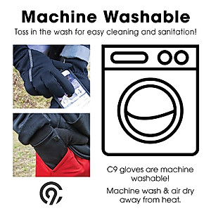 C9 Champion Kids' Machine Washable Lightweight Gloves, Touch Screen Friendly, Black, Boys' 8/16