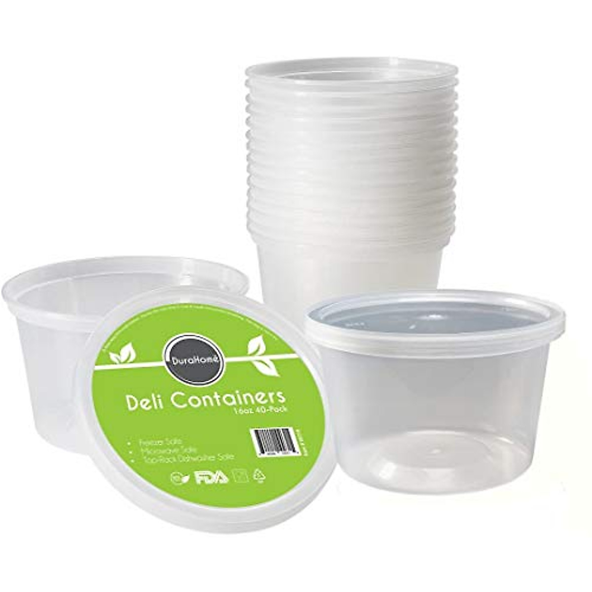DuraHome - Deli Containers with Lids Leakproof - 40 Pack BPA-Free Plastic Microwaveable Clear Food Storage Container Premium Heavy-Duty Quality, Freezer & Dishwasher Safe (16 oz.)