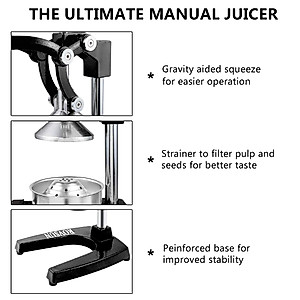ROVSUN Professional Citrus Juicer Lemon Squeezer, Commercial Manual Fruit Press Juicer for Lemon Pomegranate Orange Juice, Heavy Duty Hand Press Orange Juicer Press and Lime Squeezer Stand (Black)