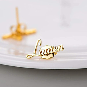 FENCCI 10K/14K/18K Gold Personalized Name Earrings Custom Made with Any Name Promise Earrings Jewelry Gift for Her Women (Yellow Gold)