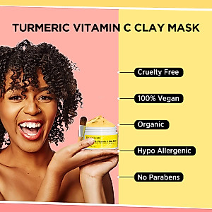 BACHERI Turmeric Vitamin C Clay Mask # 130g, Blackheads Acne Dark Spots Remover with Turmeric Extract, Turmeric Clay Mud Mask for Glowing Skin, Refining Pores and Controlling Oil