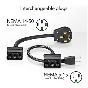 Lectron Level 1 / Level 2 Portable J1772 EV Charger (12 Amp / 32 Amp) with Dual Charging Plugs (NEMA 5-15 & 14-50) - Compatible with All J1772 EVs (White)