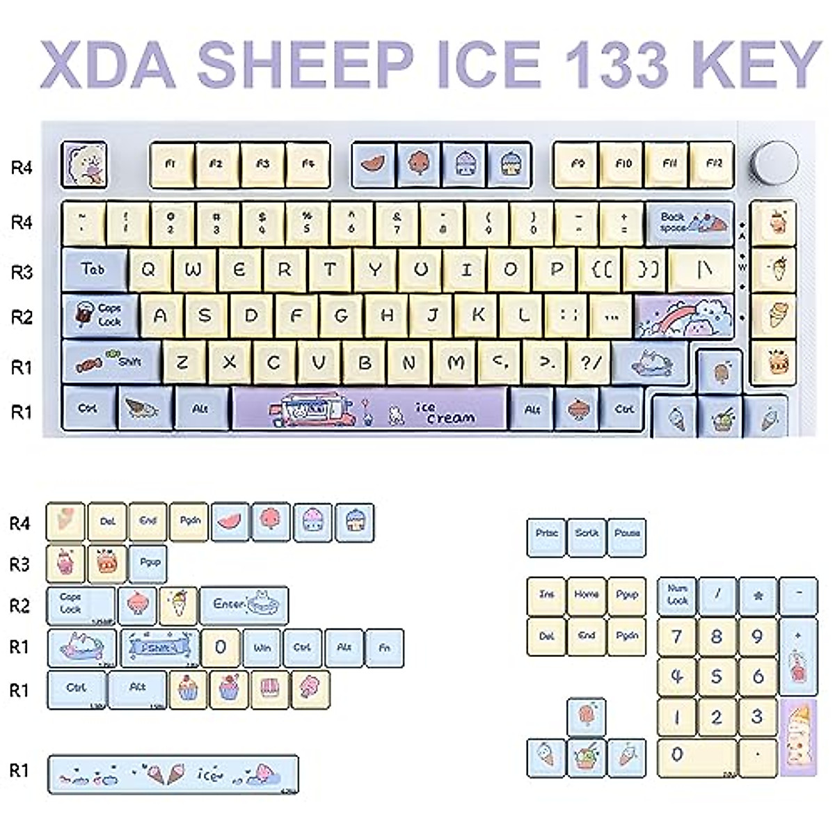JOLINTAL 133 Keys Kawaii Keycaps Sets, PBT XDA Profile Keycaps, Dye-Sub Low Profile Keycaps 65 Percent Keycaps, Cute Cream PBT Keycaps Cherry MX Switch Keycaps for Mechanical Gaming Keyboard