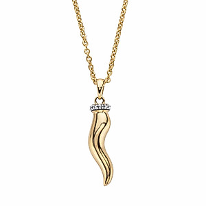 PalmBeach 18K Yellow Gold Plated Genuine Diamond Accent Italian Horn Charm Pendant (5mm)