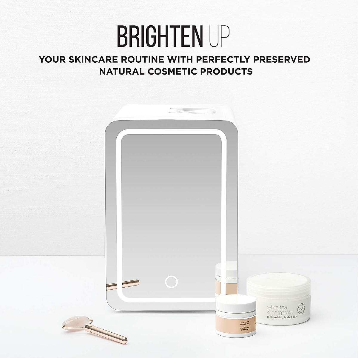 Chefman - Iceman Mirrored Beauty Fridge With LED Lighting, 6L Portable White Mini Refrigerator, Skin Care, Makeup Storage, Chill Cosmetics & Face Masks, Small For Desktop Or Travel, Cool & Heat