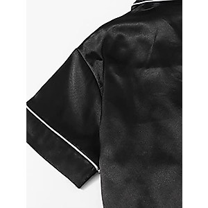 MakeMeChic Women's Plus Size Satin Button Down Pajama Set Silk Short Sleeve Sleepwear Black 4XL