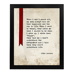 John Lennon Quotes Wall Art- I Want To Be Happy When I Grow Up- Inspirational Wall Art Silhouette Print, Modern Wall Decor For Home Decor, Office Decor, Studio & Man Cave Décor. Unframed- 8x10"