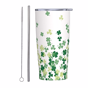 CHASOEA St Patrick's Day Tumbler 20oz Watercolor Shamrock Stainless Steel Insulated Tumblers with Lid and Straw Irish Clover Travel Coffee Mug Tea Wine Cups Water Bottle Holiday Gifts for Women