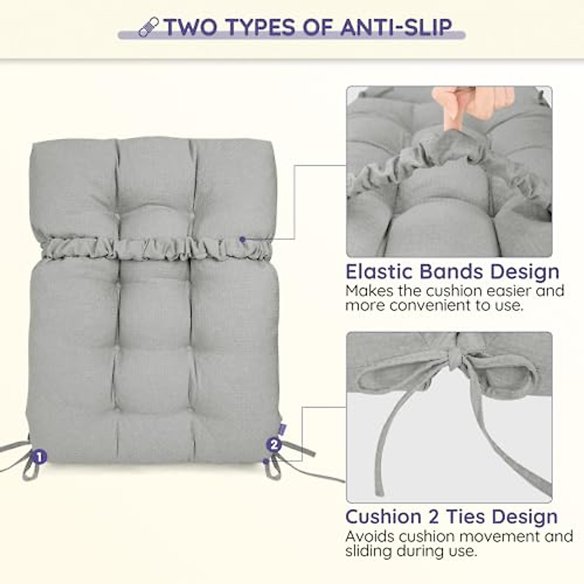 Sutteles Rocking Chair Cushion,Indoor/Outdoor Rocking Chair Cushions with Elastic,Thickened Cushions for Outdoor Rocking Chair, Tufted Rocking Chair Cushions, 41.33 * 17.71 Inch, 1-Pack (Light Gray)