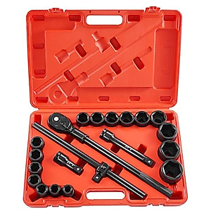 VEVOR Impact Socket Set 3/4 Inches 21 Piece Standard Impact Sockets, Socket Assortment 3/4 Inches Drive Socket Set Impact Standard SAE Sizes 3/4 Inches to 2 Inches Includes Adapters and Ratchet Handle
