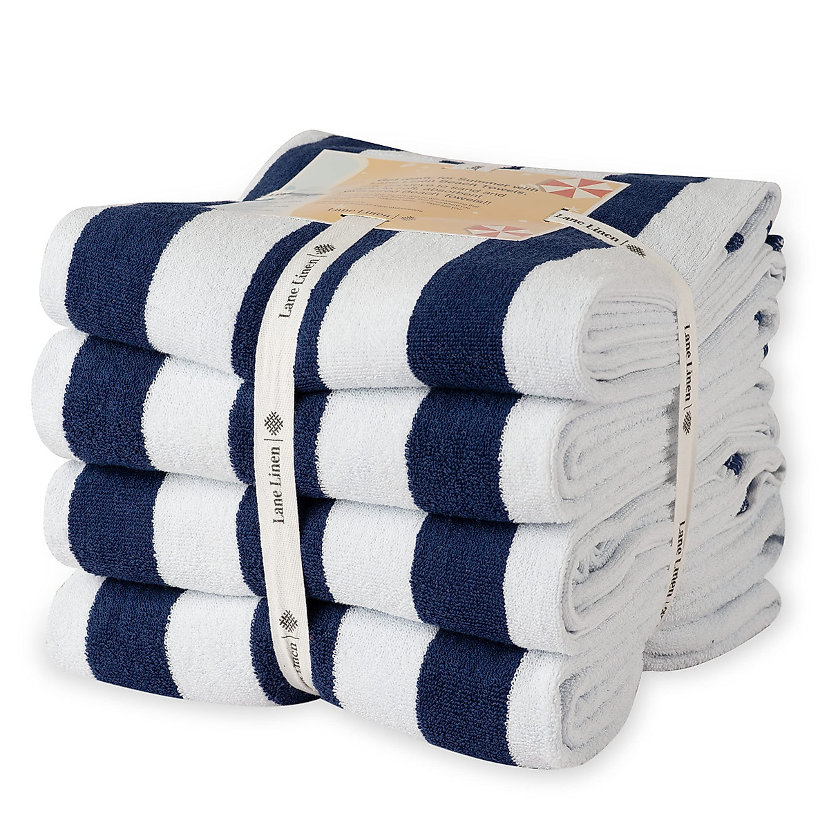 LANE LINEN Beach Towel Set of 4-100% Cotton Beach Towels, Cabana Stripe Pool Towels, Oversized Beach Towels for Adults (30" x 60”), Highly Absorbent, Large Beach Towels, Quick Dry Towel - Blue
