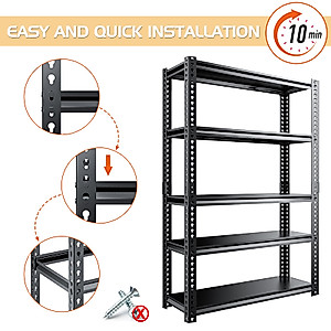LILYPELLE 2-Pack Heavy Duty Garage Shelving, 72" Metal, Adjustable 5 Tier Storage Shelves, 2000lbs Capacity, Black