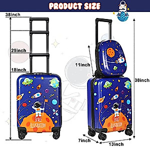Kids Luggage and Backpack 18" Suitcase with Spinner Wheel Hard Case Travel Suitcase 13" Backpack Girl Suitcase Set for Kids Travel Suitcase Supplies (Blue, Spaceman Style)