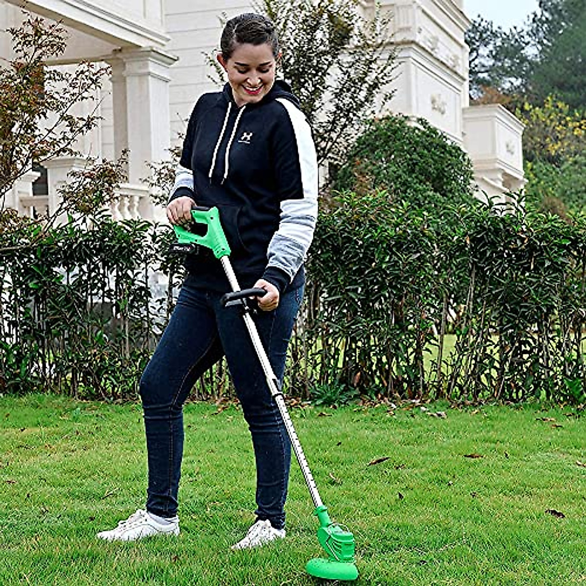 Guoguoba 24V Cordless Grass Cutter with Spare Metal Blades Electric Lawn Trimmer Weed Eater Cordless String Trimmers Telescopic Handle Garden Weed Trimmer Tool for String Mower Garden Edger-Green