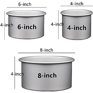 Meishen 3 Pieces 4-Inch Deep Tall Round Cake Pan Set, Includes 4-Inch, 6-Inch and 8-Inch Anodised Aluminum Cake Pans with Removable Bottom, for Baking, Healthy & Heavy Duty, Easy Clean