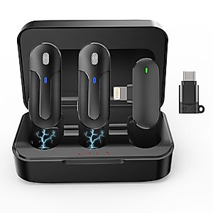 MAXTOP Wireless Lavalier Microphones for iPhone, Android, and Camera- 2.4G Video Recording Mic for Interview, Vlog, YouTube, TikTok