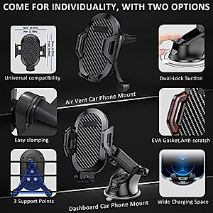 Qidoe Phone Mount for Car, Car Phone Holder Mount Universal Hands-Free 4 in 1 Cell Phone Holder for Car Dashboard/Air Vent/Desk/Windshield Car Phone Mount for All Smartphones Even with Thick Case