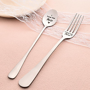 I Love You More Spoon Fork for Him Her Couple Gifts for Boyfriend Girlfriend Anniversary Birthday Gifts for Wife Husband Dinner Dessert Forks Christmas Xmas Gifts for Mom Dad Ice Cream Spoons