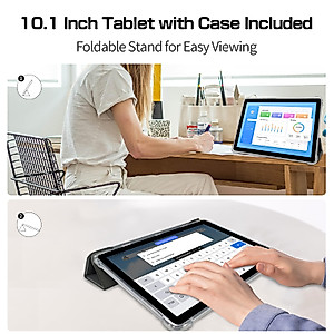 NEWISION Android Tablet 10 inch,Android 13 4G Phone Tablets,12GB(6+6GB Expand) RAM 128GB ROM,Dual 8MP+5MP Camera,5G WiFi,IPS HD Display 1280 * 800,Bluetooth 5.0, GPS, 8000mAh, Tablet with Case,Gray