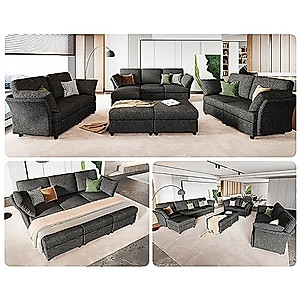 VanAcc Sectional Couch, Modular Sectional Sofa, 6 Seats Sofa- U Shaped sectional with Ottomans, Reversible Sofa Couch for Living Room, Grey Chenille