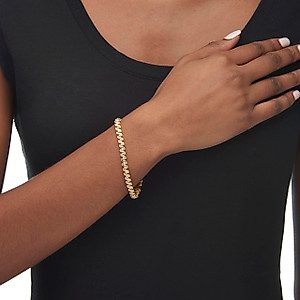 PalmBeach Yellow Gold-plated Genuine Diamond Accent S Link Tennis Bracelet (4.5mm), Box Clasp, 7.5 inches