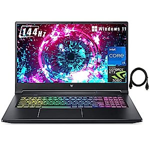 Acer Predator Helios 300 Gaming Laptop, 17.3" Full HD IPS 144Hz, Intel i5-11400H CPU, GeForce RTX 3060 GPU, 16GB DDR4RAM, 1TB PCIe SSD, RGB Keyboard, Windows 11 Home, TWE 4K HDMI Cable