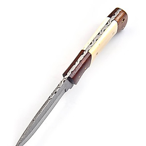 S56- Professional Custom Handmade Damascus Hunting Knife - Best Damascus steel Fixed Blade Hunting Skinning Knife Camping, Survival Knife with Leather Sheath. Overall Length 9” Blade 4” & Handle5”