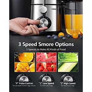 GDOR 1200W Juicer with 3-Speed Setting, Extra Large 3.4” Feed Chute Juicer Machines for Whole Fruits and Veggies, Centrifugal Juicer with 34 Oz Juice Pitcher, BPA-Free, Easy to Clean, Silver