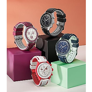 Stanchev Bands for Moonswatch Watch,Soft Silicone Strap Compatible with Omega x Swatch MoonSwatch Speedmaster 20mm Watch,Quick Release Waterproof Replacement Strap for Swatch Omega Men Women (Black)