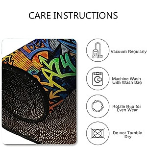 Modern Abstract Area Rugs for Living Room Kitchen Bedroom Abstract Bright Graffiti Pattern with Bricks Paint Drips Words in Bathroom Rugs Stain Resistant Carpet Mat Pad Rectangular Home Decor