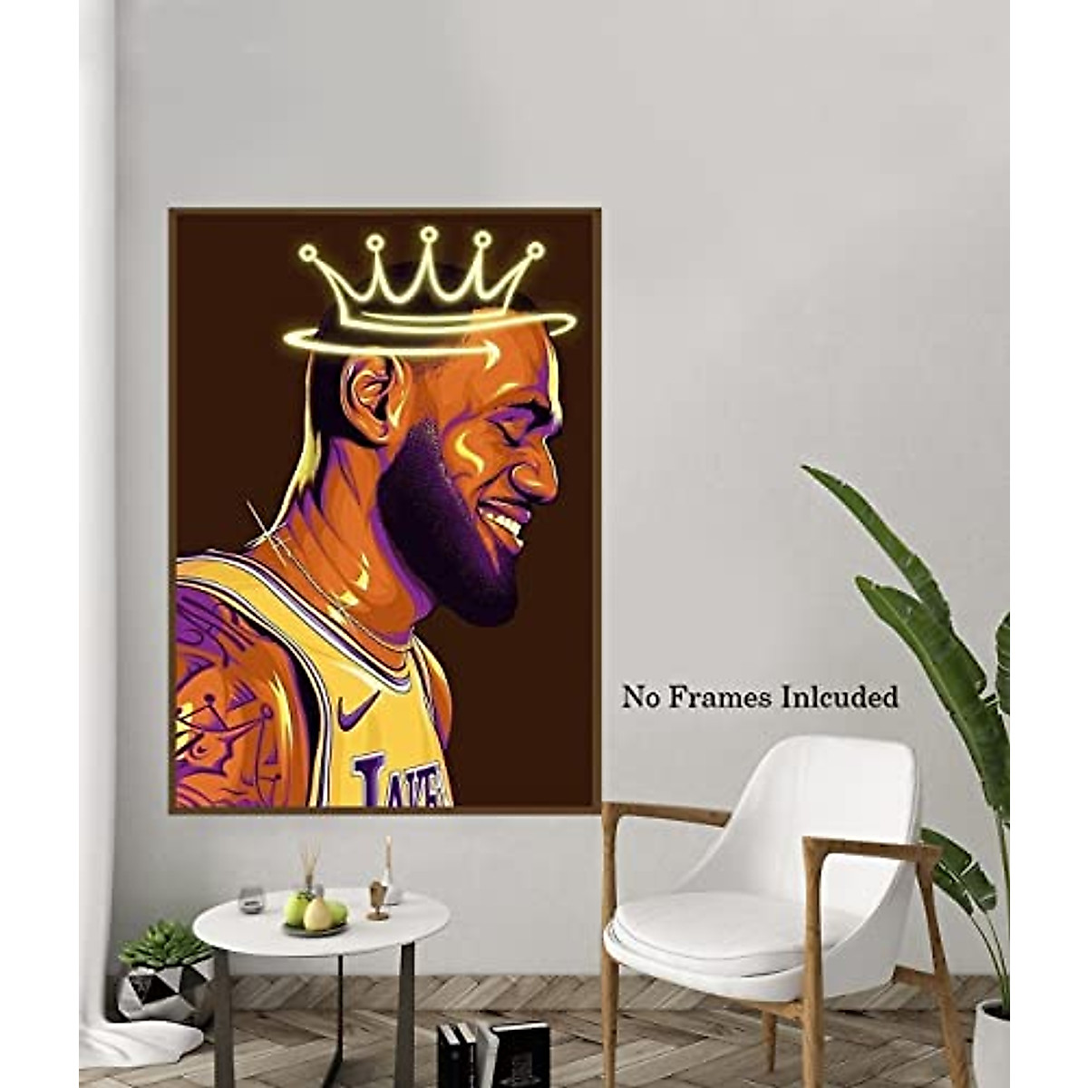 Lebron James Poster, Crowned King Lebron James Lakers Canvas Wall Art Print, Basketball Star Sports Inspirational Poster for Men Boys Bedroom Decor, (16"x24"-No Frame), The Best Gift for Sports Fans