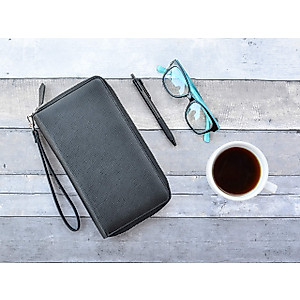 Exos Women’s Large Capacity Clutch Travel Wallet w/Removable Strap (Black)