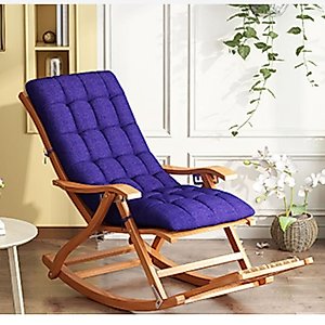 Foldable Recliner,Bamboo Lounge Chair,Foldable Rocking Chair,Garden Deck Chairs for Elderly,Outdoor Rocking Chair,Garden Chair,with Headrest Pillow and Foot Massage Board(Blue Purple)