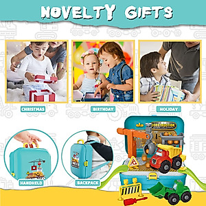 KAEGREEL Construction Vehicles Toys for Boys, 60PCS Take Apart Trucks Engineering Building Excavator Crane DumpToy Set with Backpack, STEM Birthday Gifts for Kids Aged 3 4 5 6 8 Year Old Toddlers