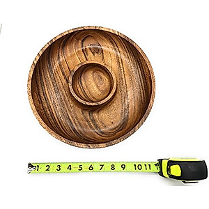 Handcracfted Acacia Wood Chip and Dip Specialty Salsa Bowl Plate Tray 10' D x 1.5" Thick