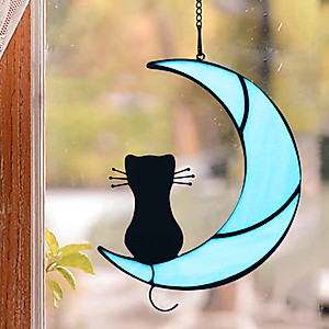 Black cat Sitting on The Moon Metal Decorative Wall Hanging Balcony Garden Decorative cat Gift to People who Love Cats Holiday Birthday Gift to Girls, Mothers or Women (cat Sitting on The Moon)