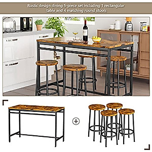 tantohom Dining Table Set for 4, Metal Frame Modern Wood Bar Table and Chairs Set, Kitchen Table and Chairs for 11 for Space Saving