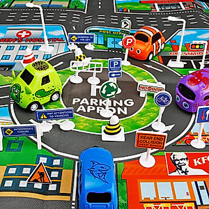 56Pcs Traffic Road Signs Playset Street Signs, Traffic Lights Mini Traffic Cones & Crosswalk Signal Toys for Kids Playing
