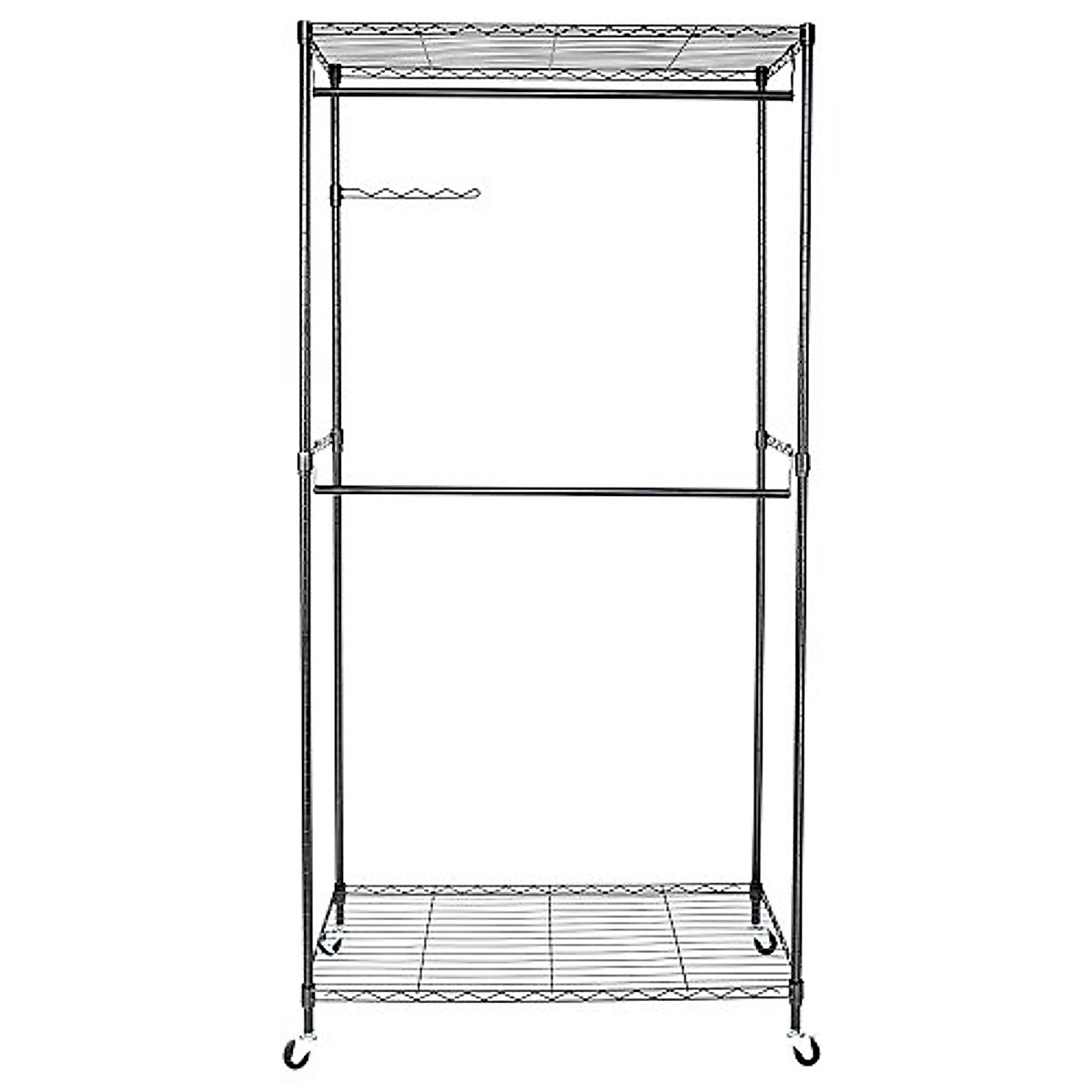 Kcelarec 70 Inches Adjustable, Double Hanging Rod Garment Rolling Closet Organizer Rack,Black