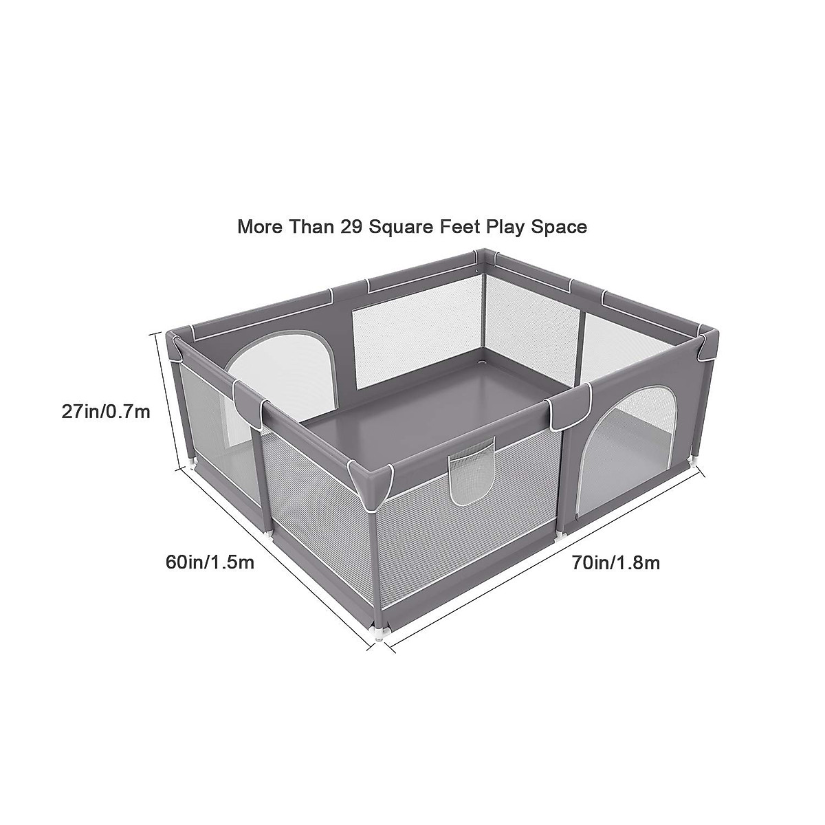 Baby Playpen, Extra Large Playard for Toddlers, 29+ sq. ft Space, Kids' Safety Playard & Activity Center, Large Ball Pit for Indoor & Outdoor, Portable Anti-Fall Playpen for Infants (Grey)
