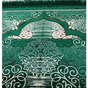 Modefa Turkish Islamic Prayer Rug | Soft Velvet Janamaz Praying Carpet | Muslim Praying Mat for Men & Women Ramadan or Eid | with Car Hanger | Classic Elegant Swirl (Green)