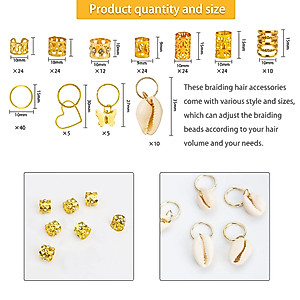 JALANCY 202 Pcs Hair Jewelry for Women Braids, Locs Jewelry Dreadlocks Beads Hair Braid Rings Hair Cuffs Shells Heart Butterfly Hair Pendants Hair Clips for Dreadlock Accessories (Gold)